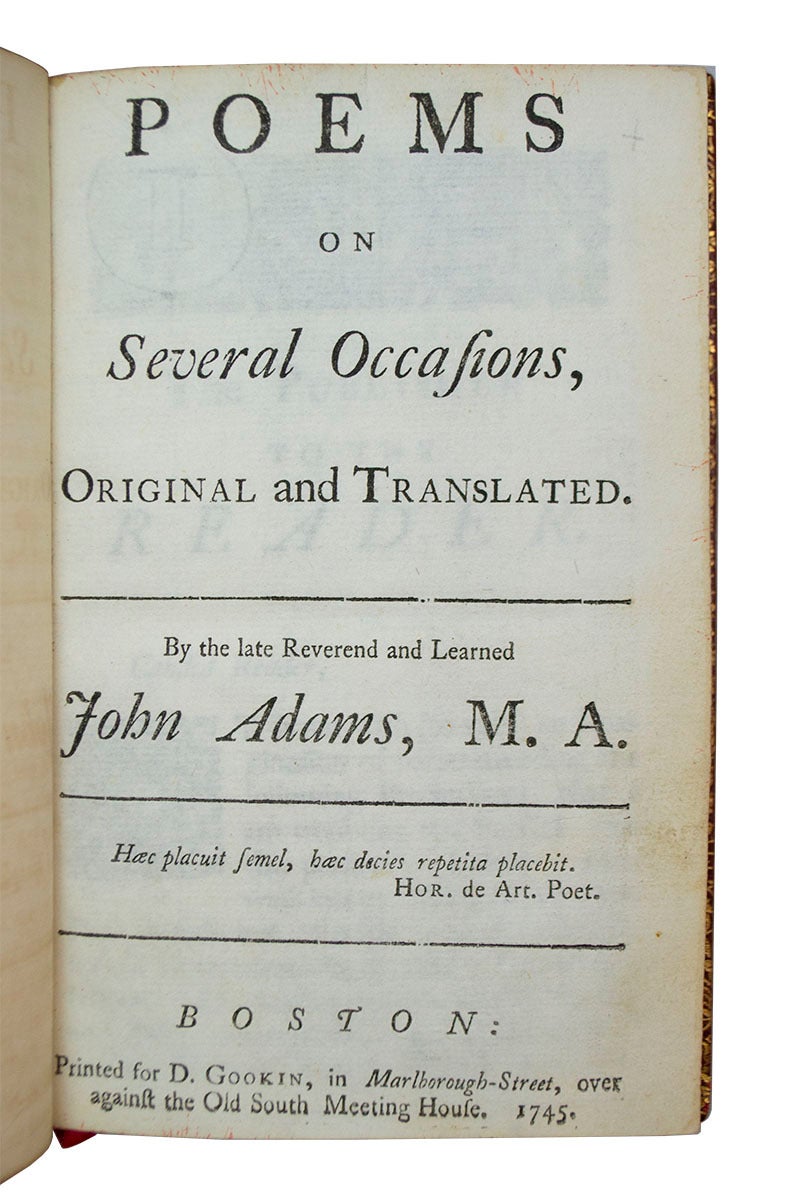 Poems on Several Occasions Original and Translated. by ADAMS, John ...