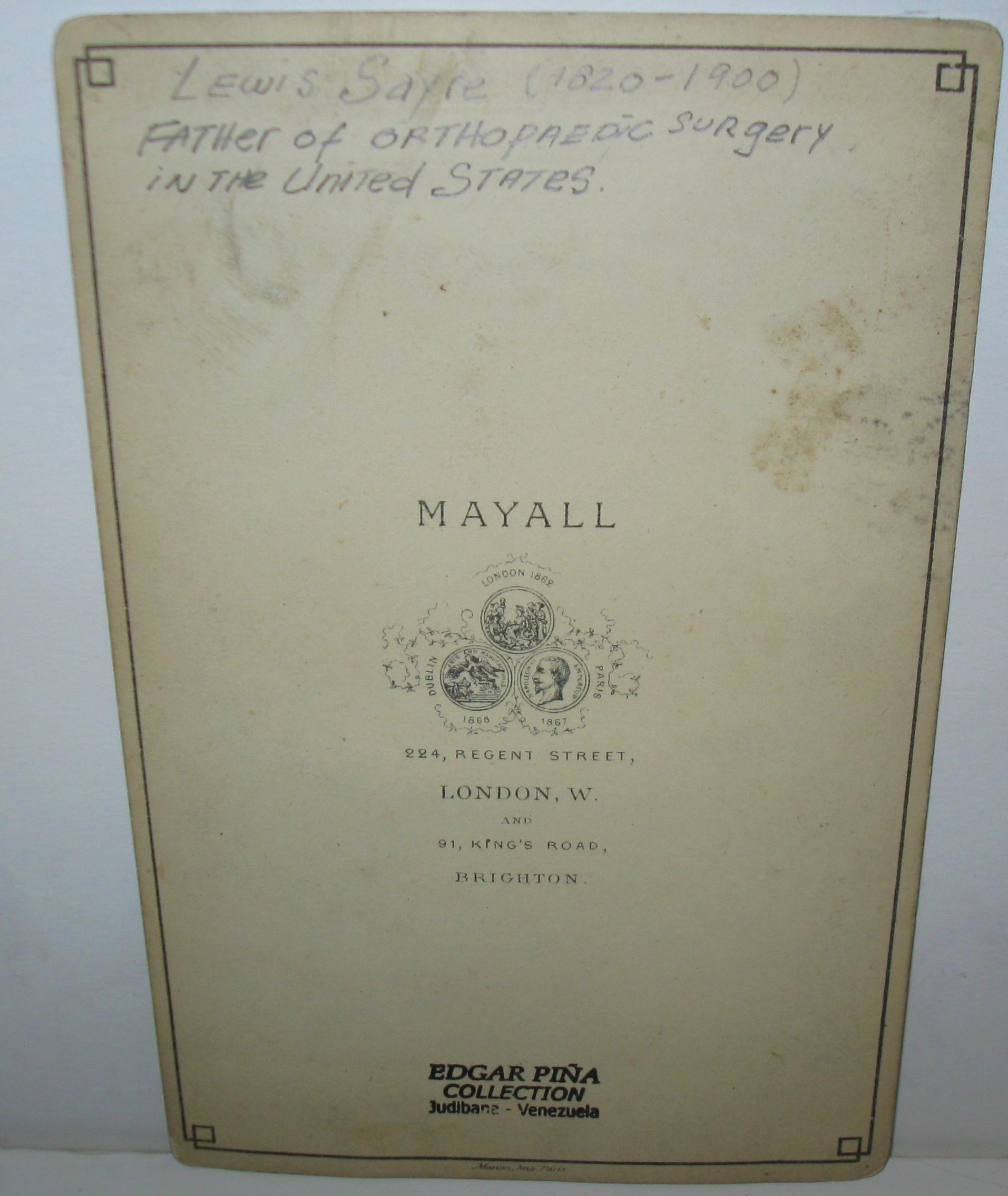 Cabinet Photo, SIGNED BY LEWIS A. SAYRE. Photographer: Mayall, 224 ...