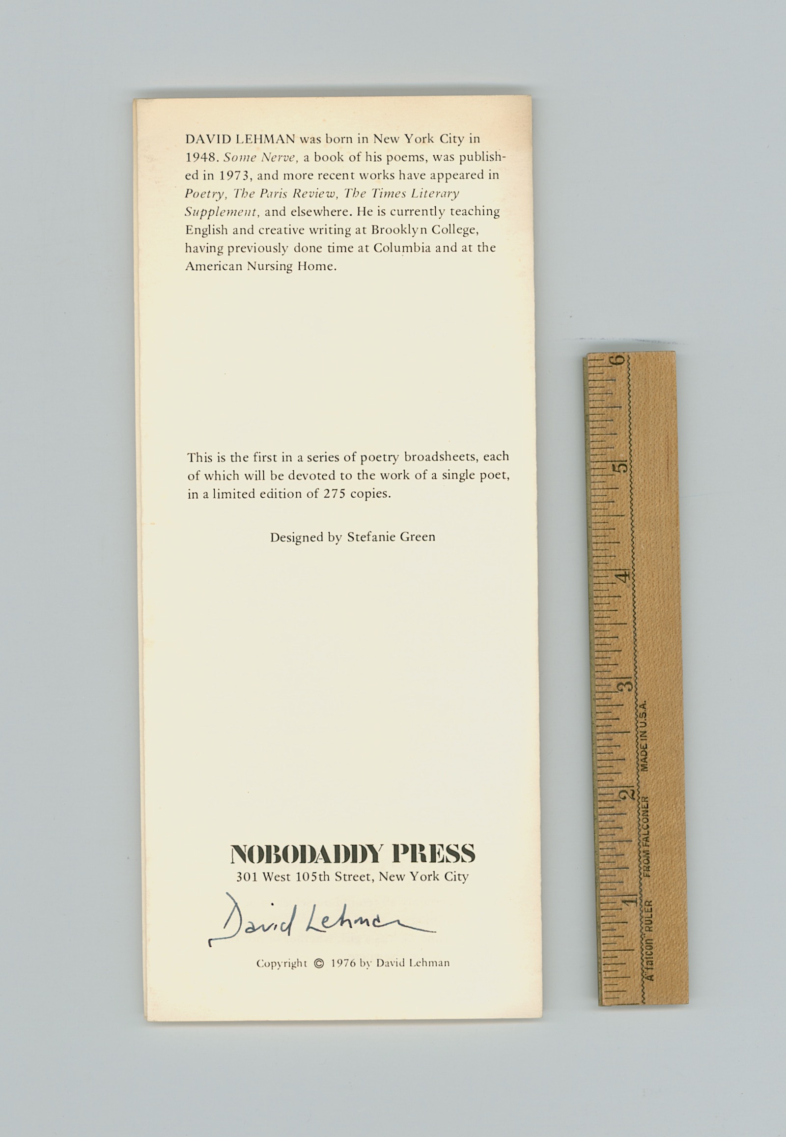 On Borrowed time, a Poem by David Lehman, Poetry in Motion 1, Signed by ...