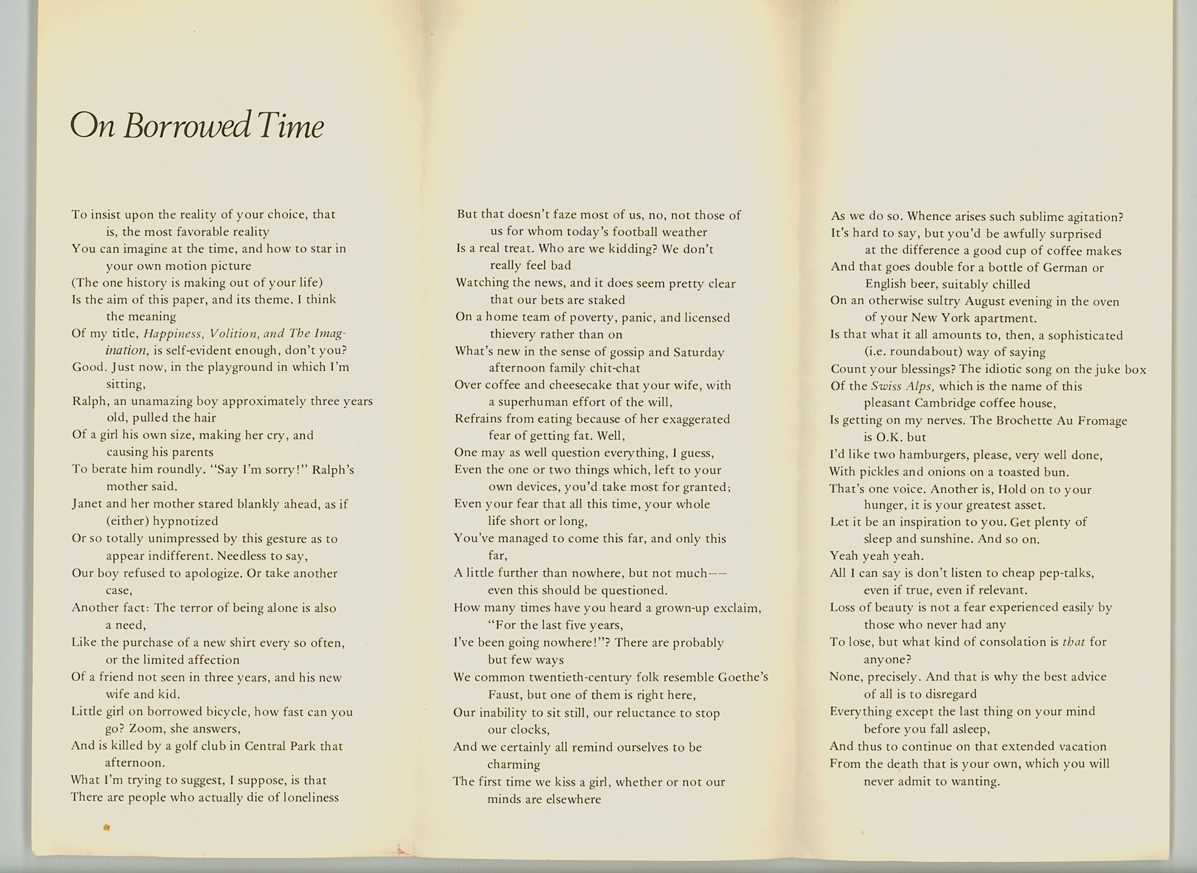 On Borrowed time, a Poem by David Lehman, Poetry in Motion 1, Signed by ...