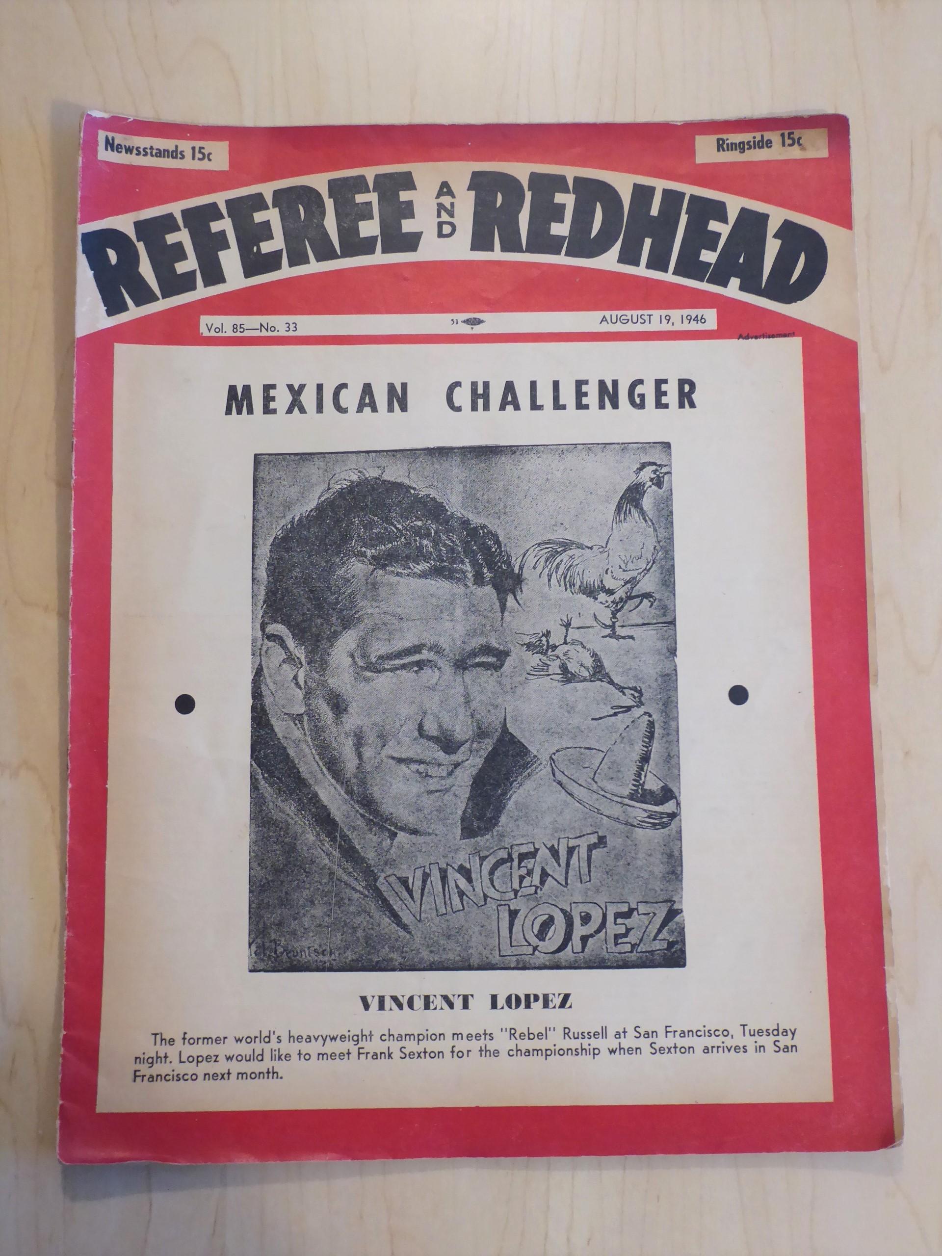 THE REFEREE AND REDHEAD BOXING WRESTLING MAGAZINE, August 19, 1946 ...