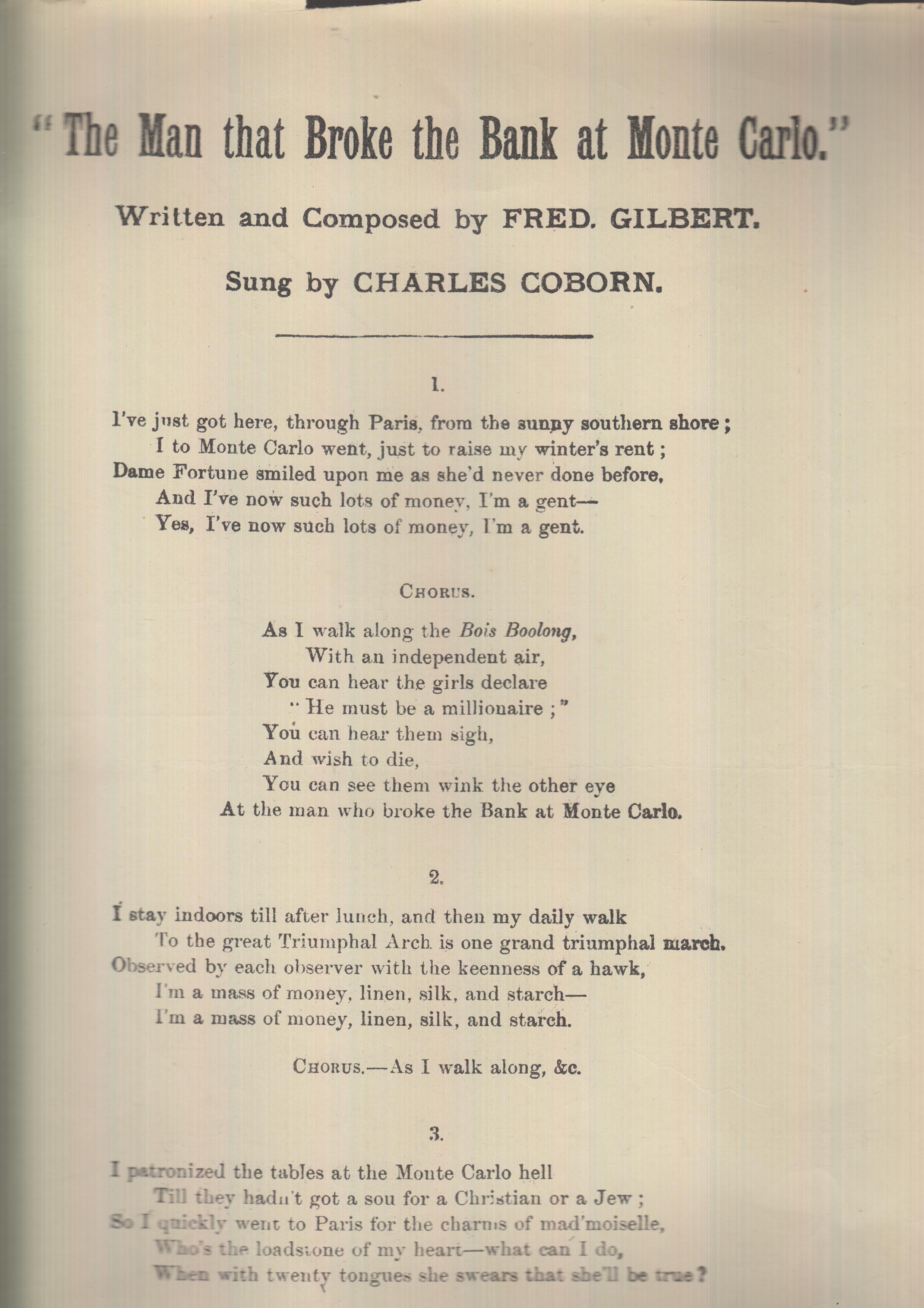 The man that broke the bank at Monte Carlo Fred Gilbert & Charles ...