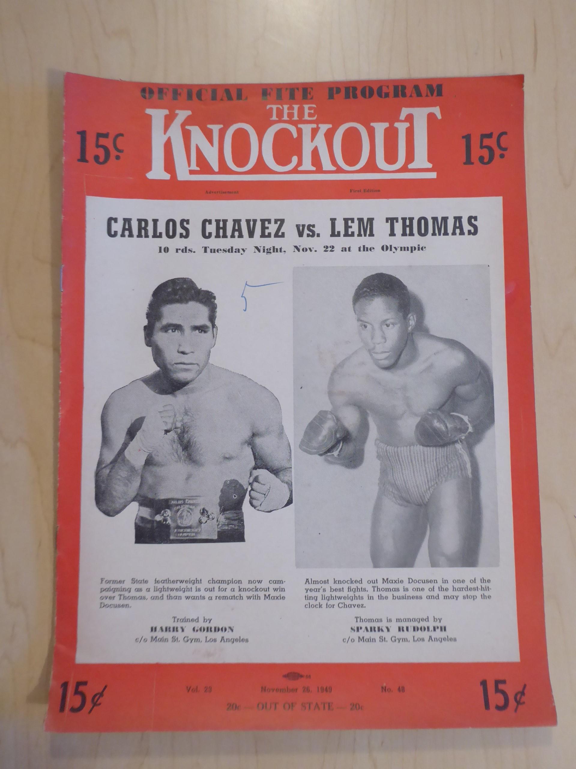 The Knockout Boxing and Wrestling Magazine / Program Carlos Chavez v Lem Thomas November 28 ...