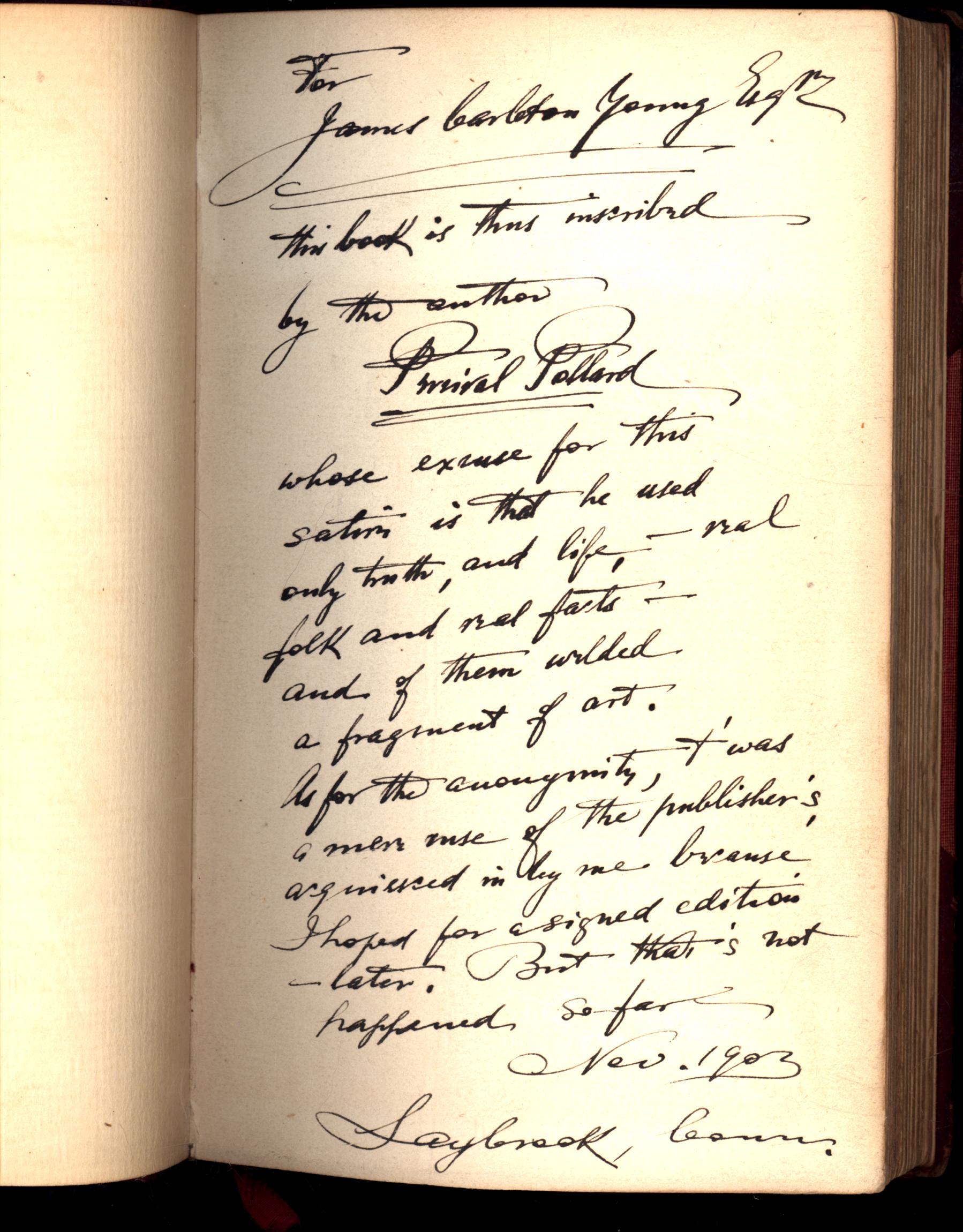 The Imitator / A Novel (SIGNED, A PRESENTATION COPY TO JAMES CARLETON ...