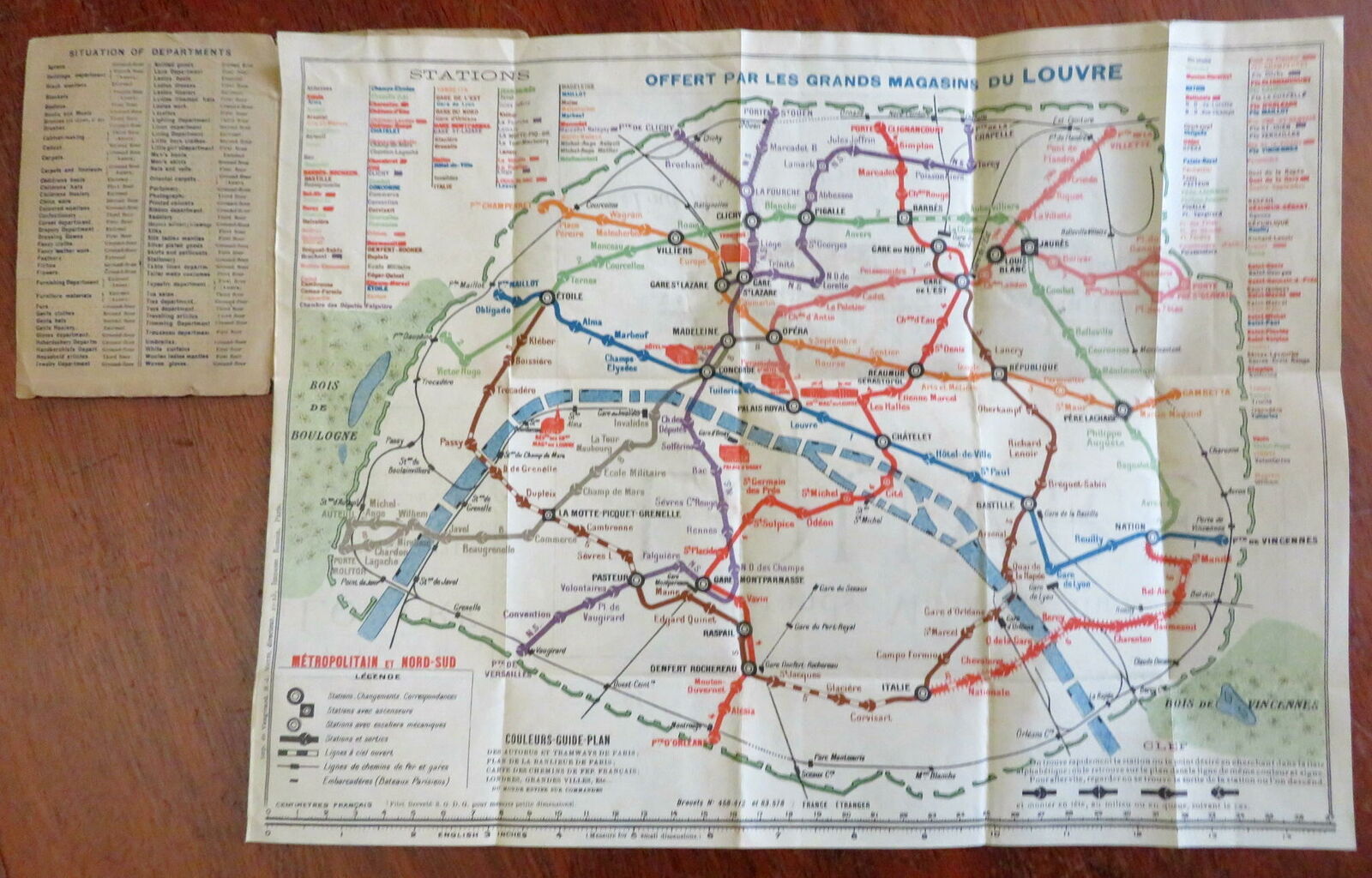 Paris Metro & Nord-Sud Line Maps c. 1920's Louvre issue pocket folding ...