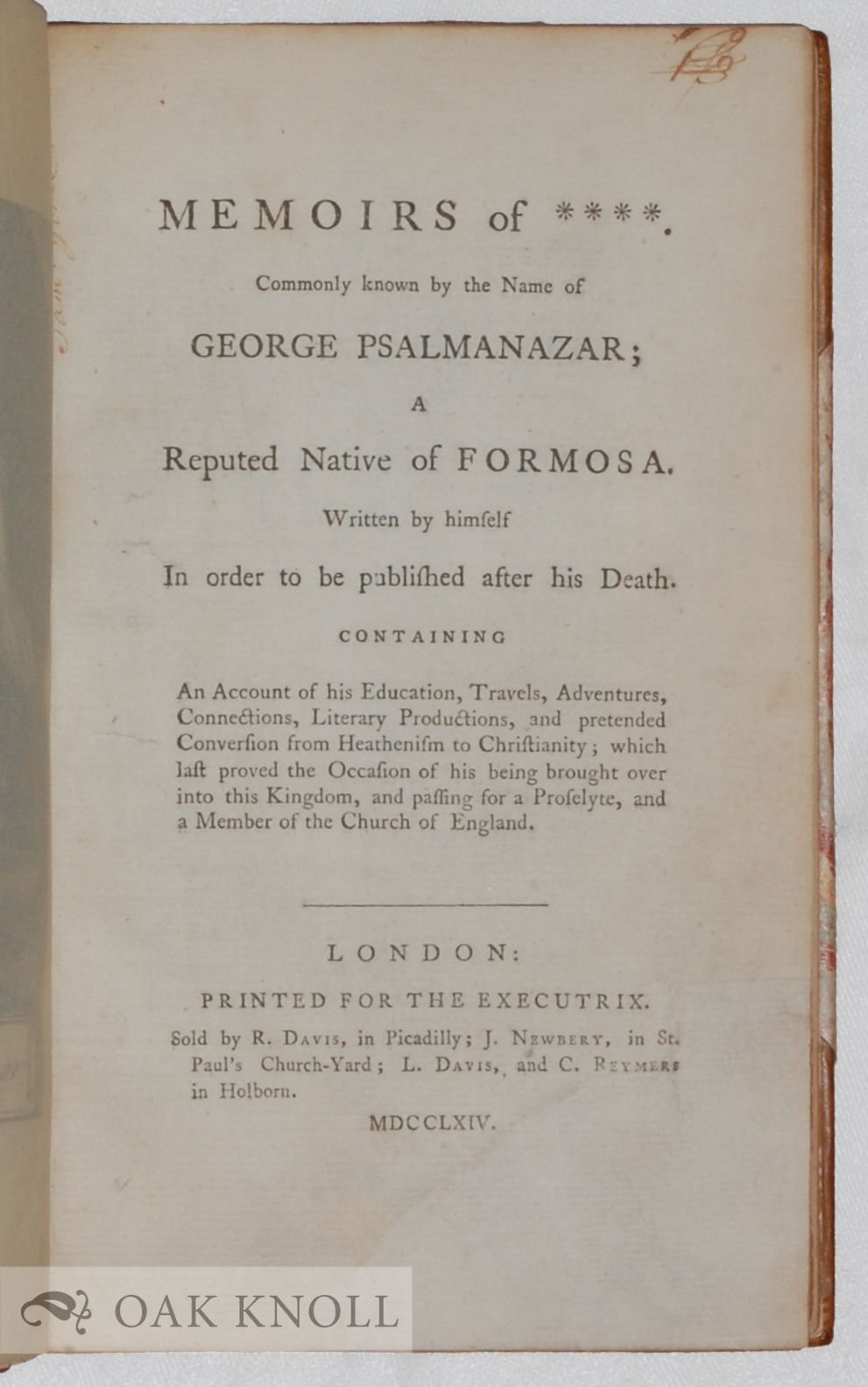 MEMOIRS OF ****. COMMONLY KNOWN BY THE NAME OF GEORGE PSALMANAZAR; A ...