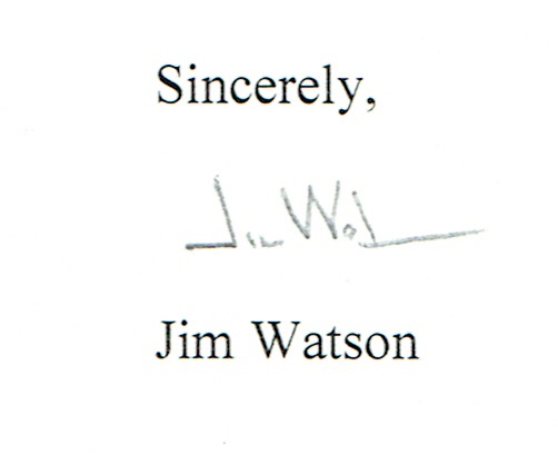 Typed Letter Signed, "Jim Watson," by Watson, James Dewey, American ...