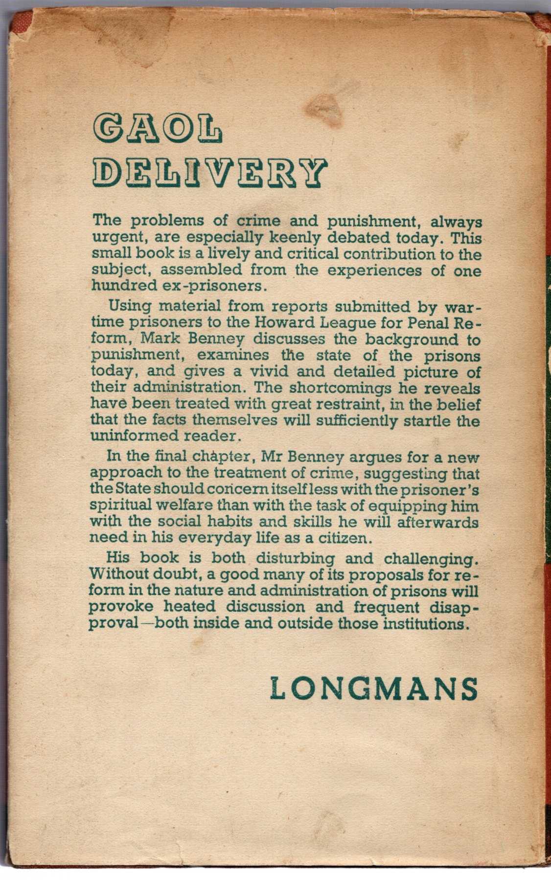 Gaol Delivery : A Searchlight on the State of English Prisons and Their ...