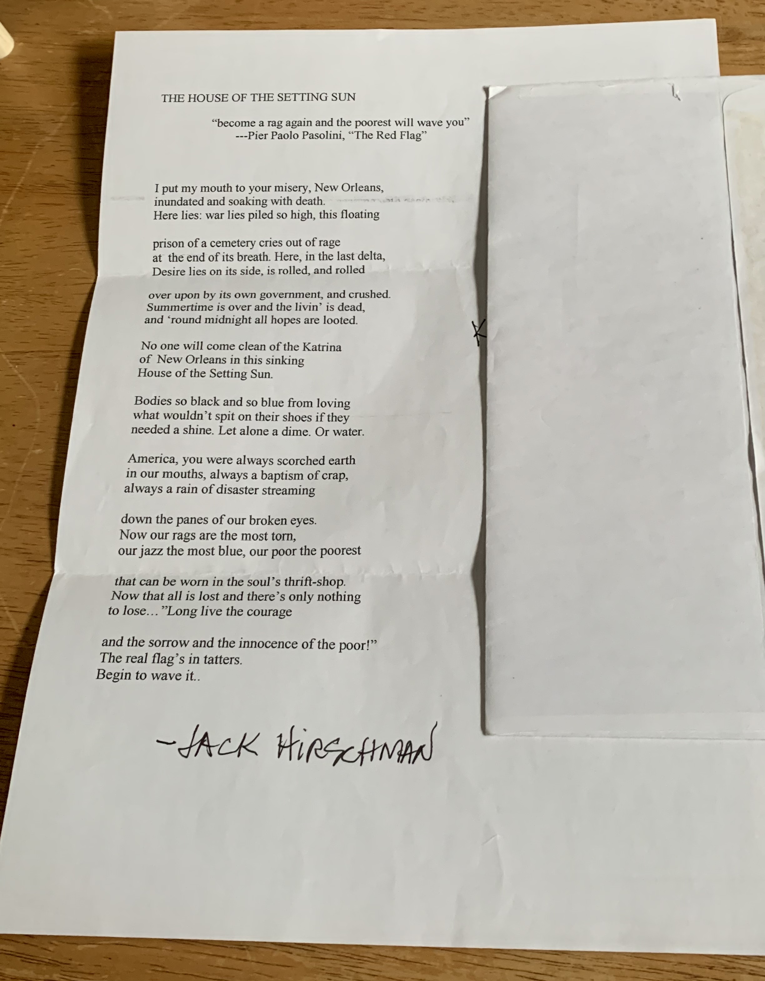 Jack Hirschman Poem (Computer Printed Poem, Signed) by Hirschman, Jack ...