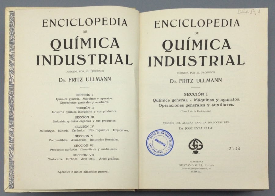 Enciclopedia de Química Industrial. Tomo I. Sección I: Química general ...