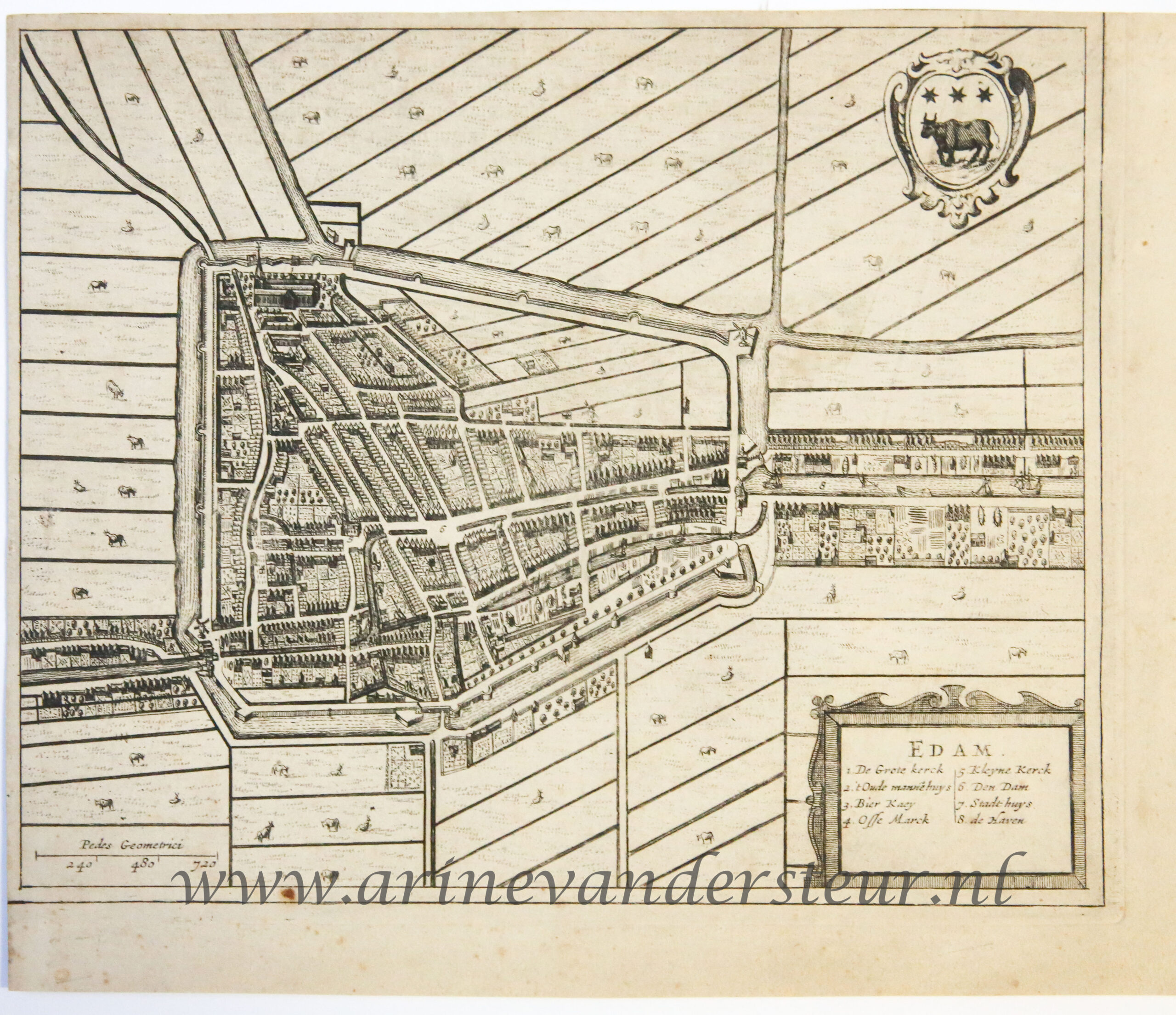 [Cartography, antique print, etching, oude kaart van Edam] Map of Edam ...