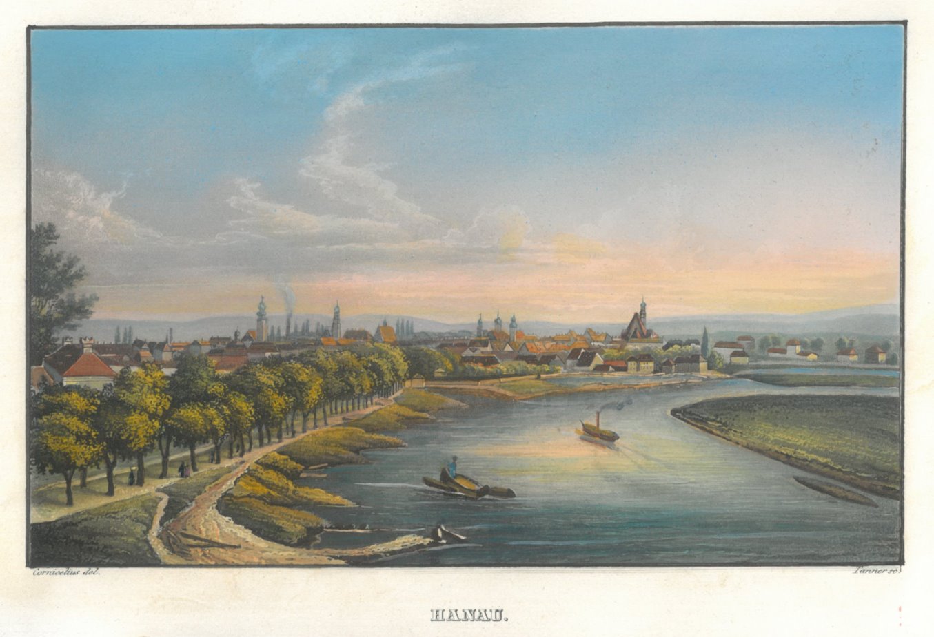 HANAU. Gesamtansicht vom Main aus.: Kunst / Grafik / Poster | Peter ...