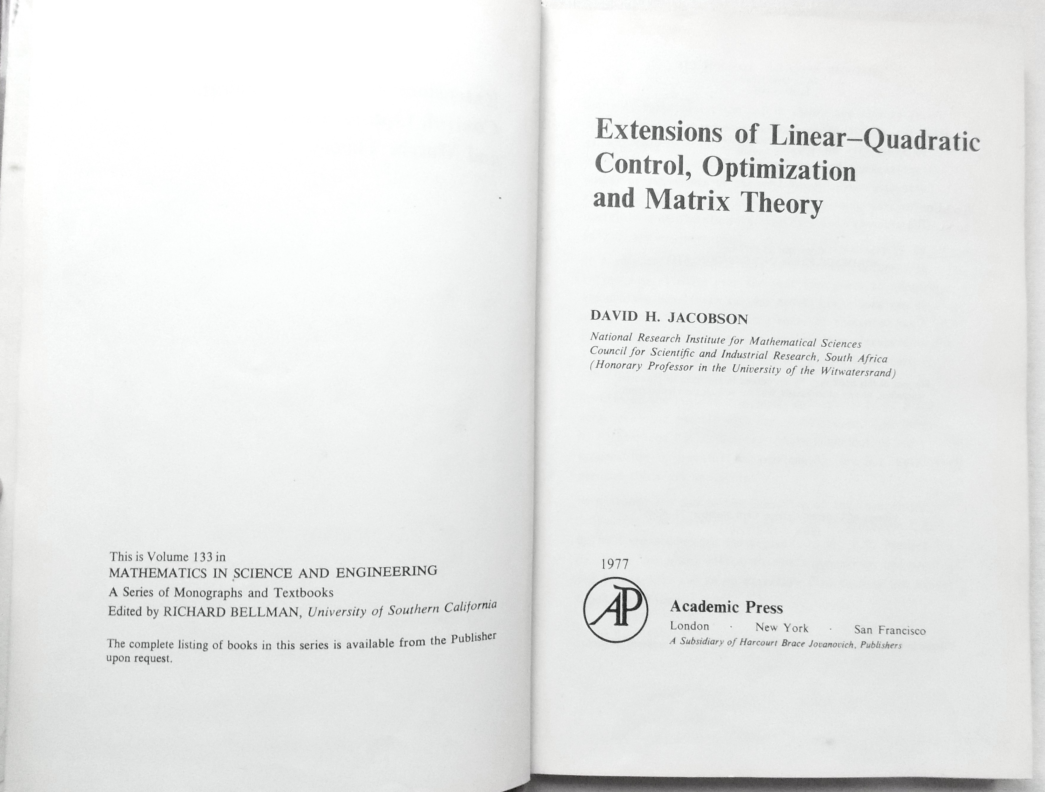 Extensions of Linear-Quadratic Control, Optimization and Matrix Theory ... Extensions of Linear-Quadratic Control, Optimization and Matrix Theory ...