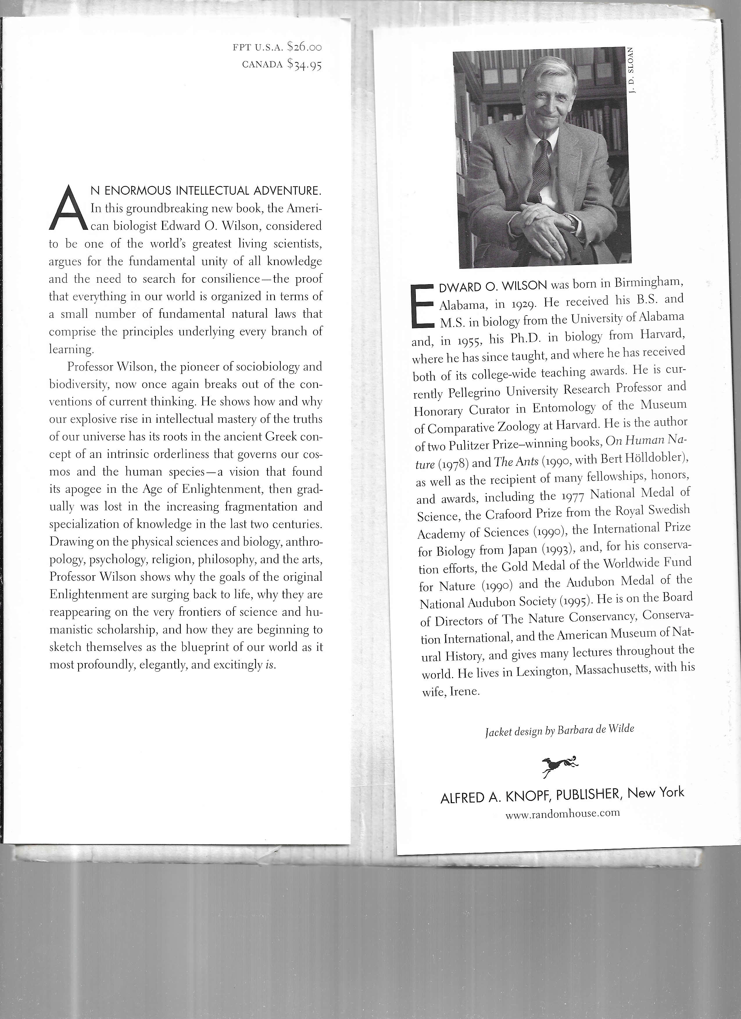 CONSILIENCE: The Unity Of Knowledge by Wilson, Edward O.: (1998 ...