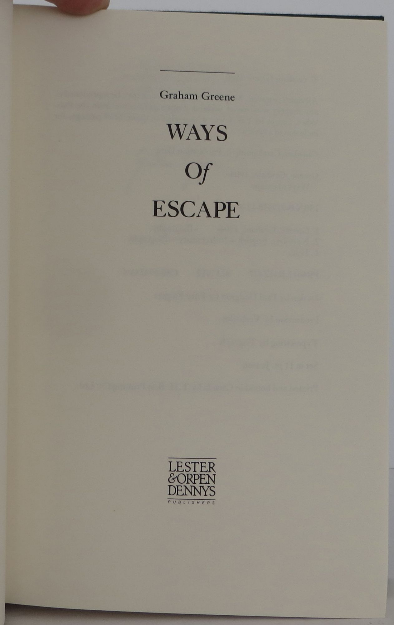 Ways of Escape by Greene, Graham: Fine (1980) | Bookbid