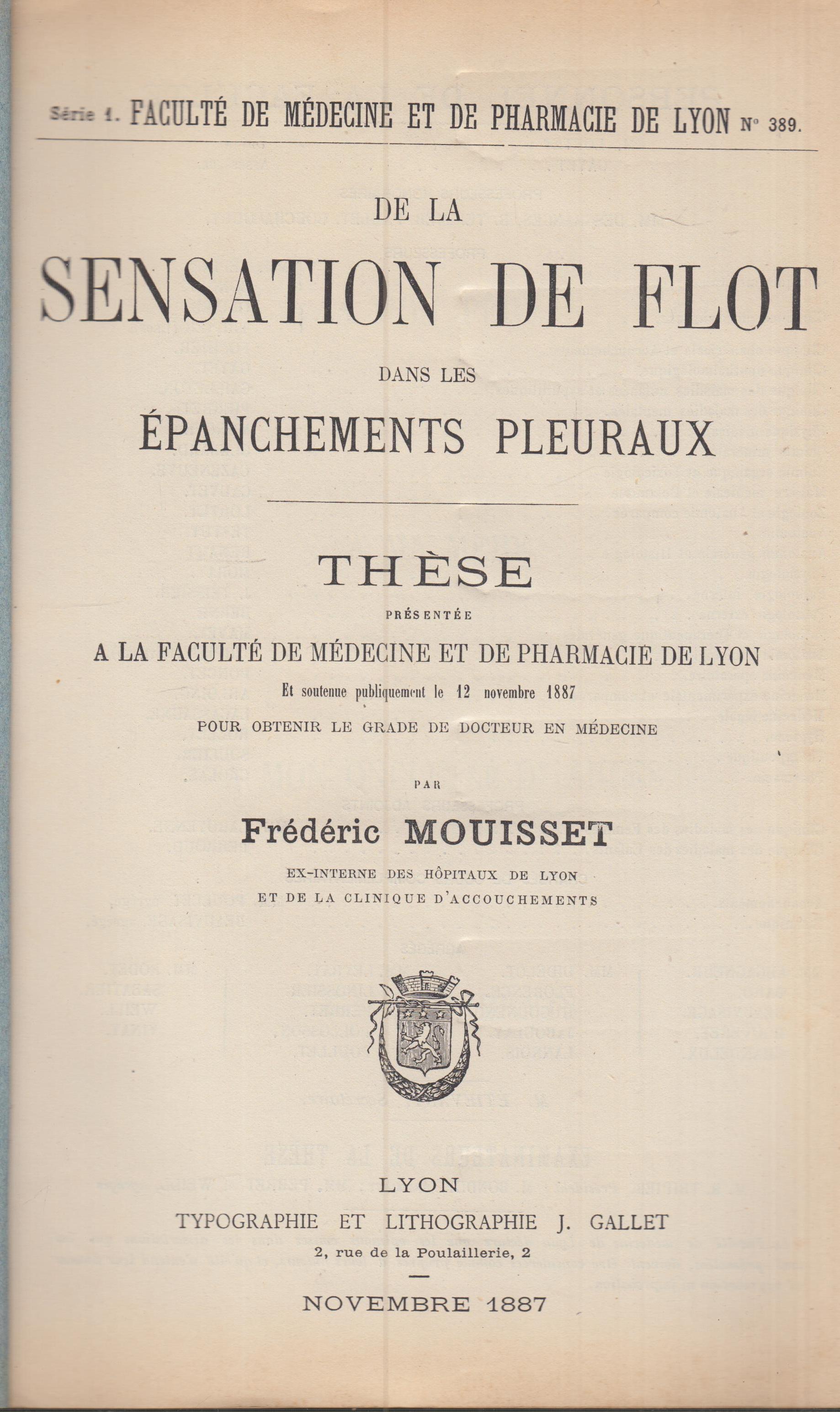 De la Sensation de Flot dans les épanchements pleuraux. - Thèse ...
