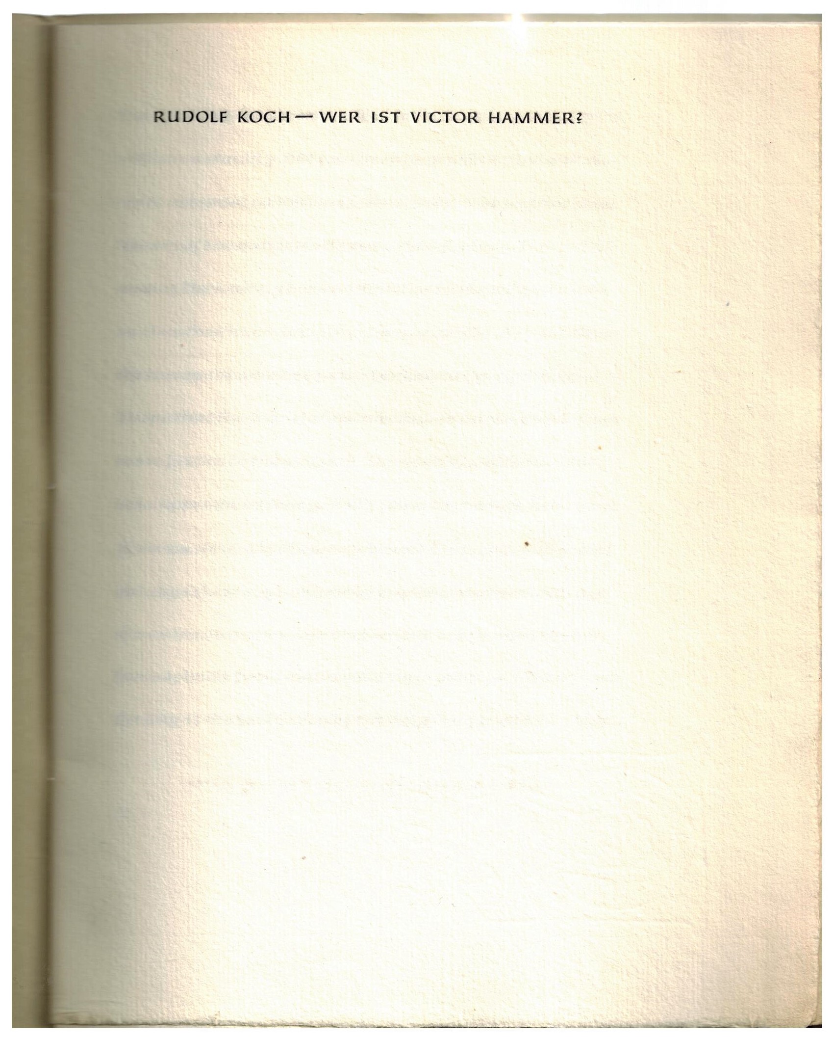 (Fine Printing) Wer ist du Victor Hammer ? by Koch, Rudolf; Translated ...