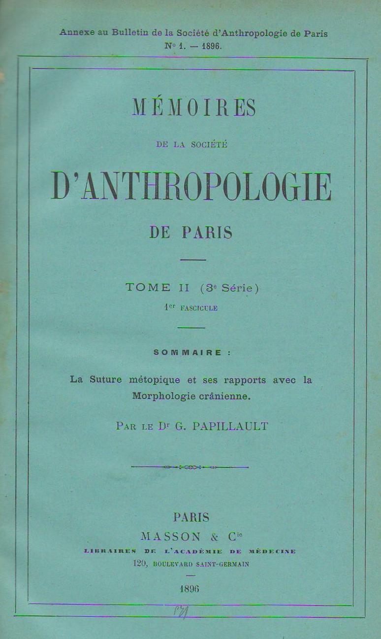 La suture métopique et ses rapports avec la morphologie crânienne G ...