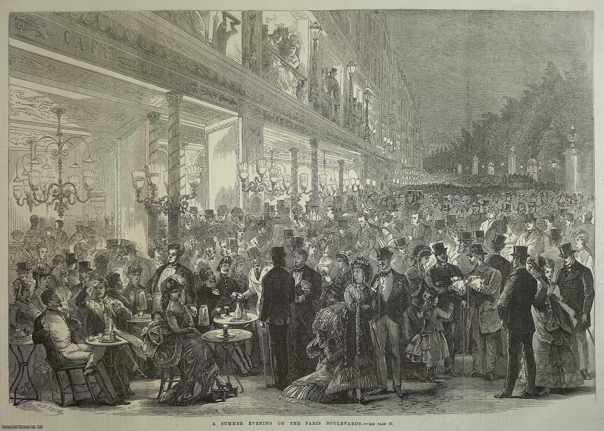 A Summer Evening on the Paris Boulevards. An original woodcut engraving ...