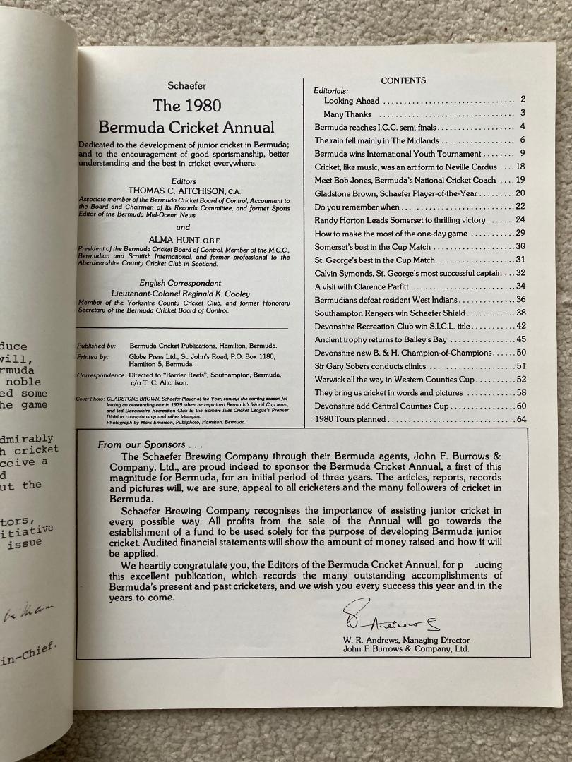 The 1980 Bermuda Cricket Annual by Edited by Thomas C Aitchison and ...