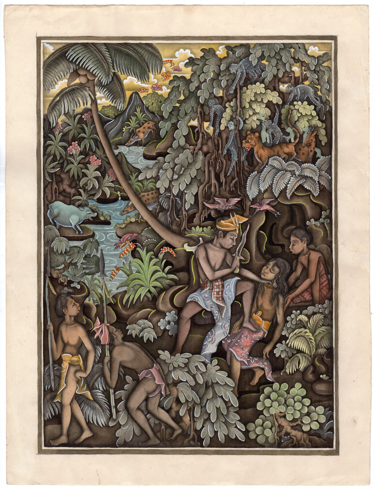 Antique Drawing-BATUAN-BALI-FOREST-ANIMALS-INDONESIA -Anonymous-ca ...