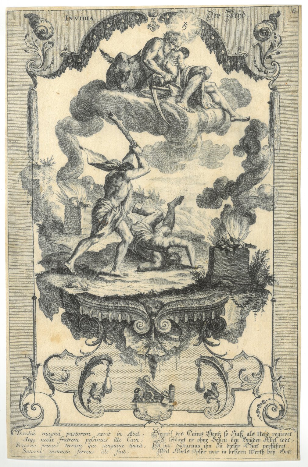 TUGENDEN. - Neid. "Invidia. Der Neyd". Allegorische Darstellung auf den ...