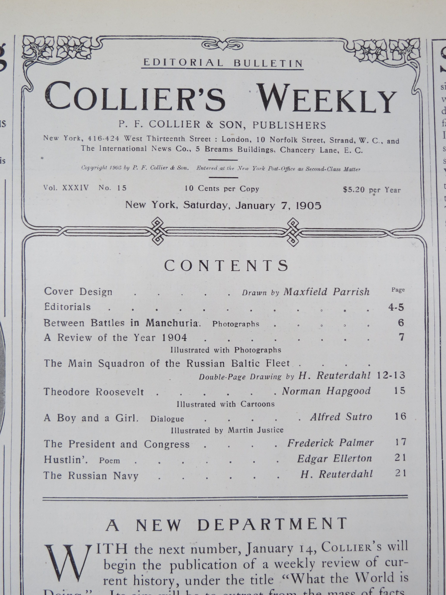 COLLIER'S WEEKLY MAGAZINE - JANUARY 7, 1905 (MAXFIELD PARRISH COVER ...