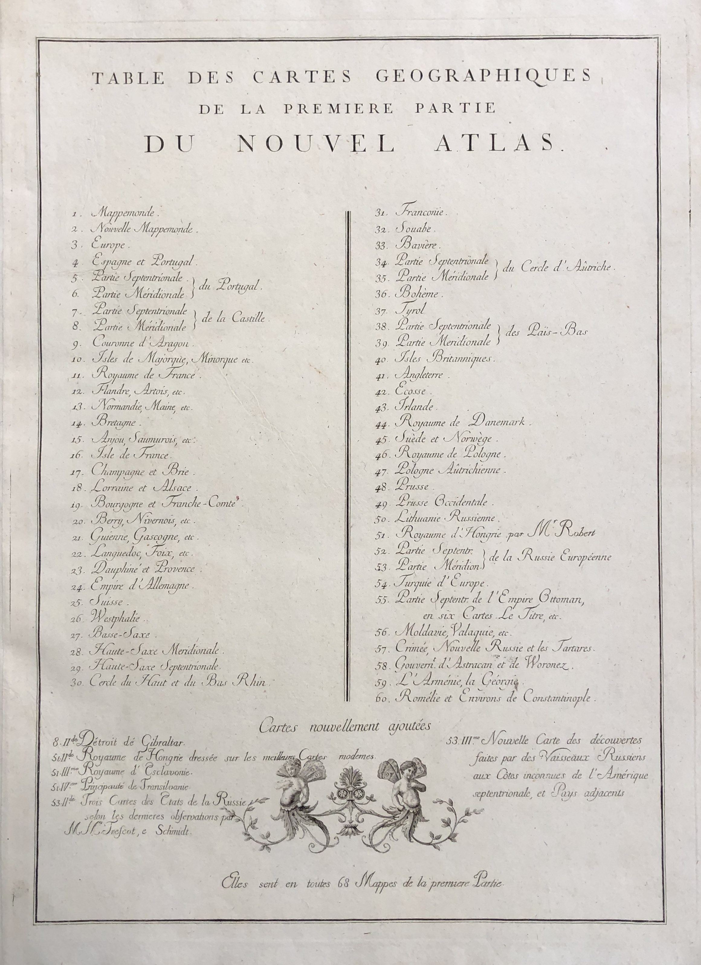 "Table des cartes geographiques de la Premiere Partie du Nouvel Atlas ...