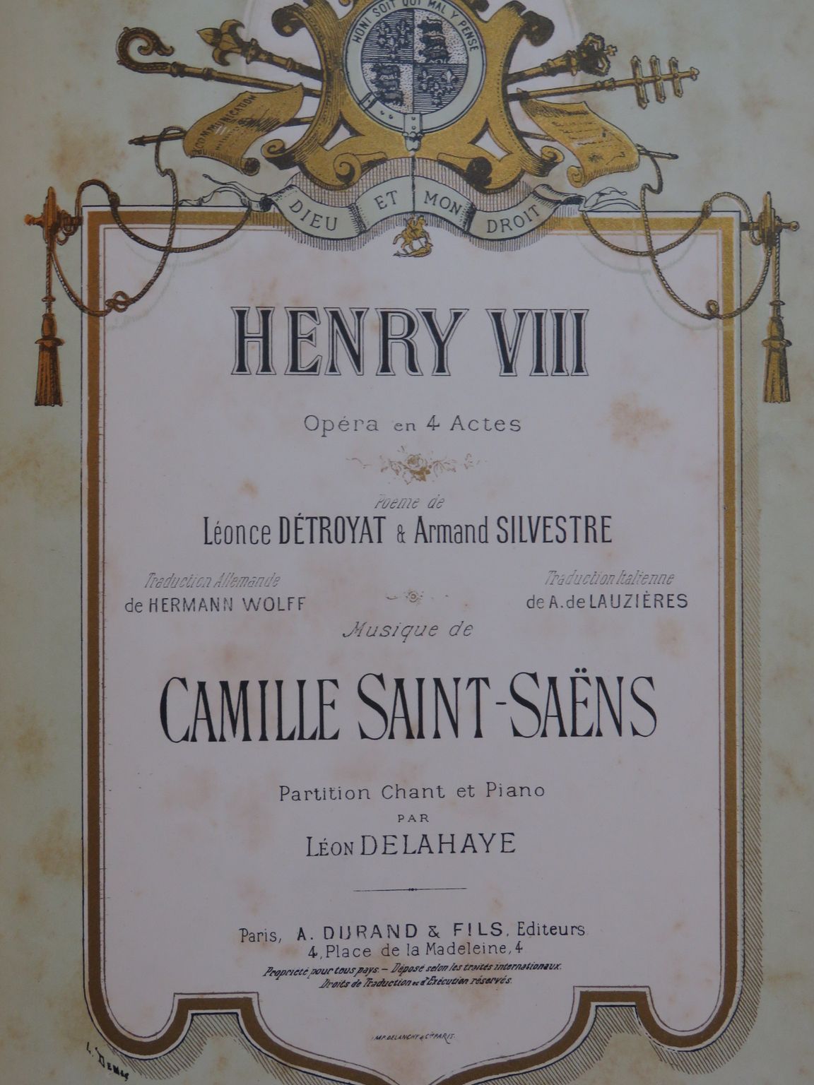 SAINT-SAËNS Camille Henry VIII Opéra Piano Chant ca1895 by SAINT-SAËNS ...
