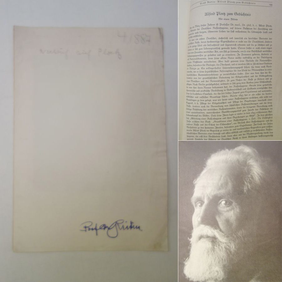 Alfred Ploetz zum Gedächtnis, von Prof. Dr. Ernst Rüdin * aus dem ...