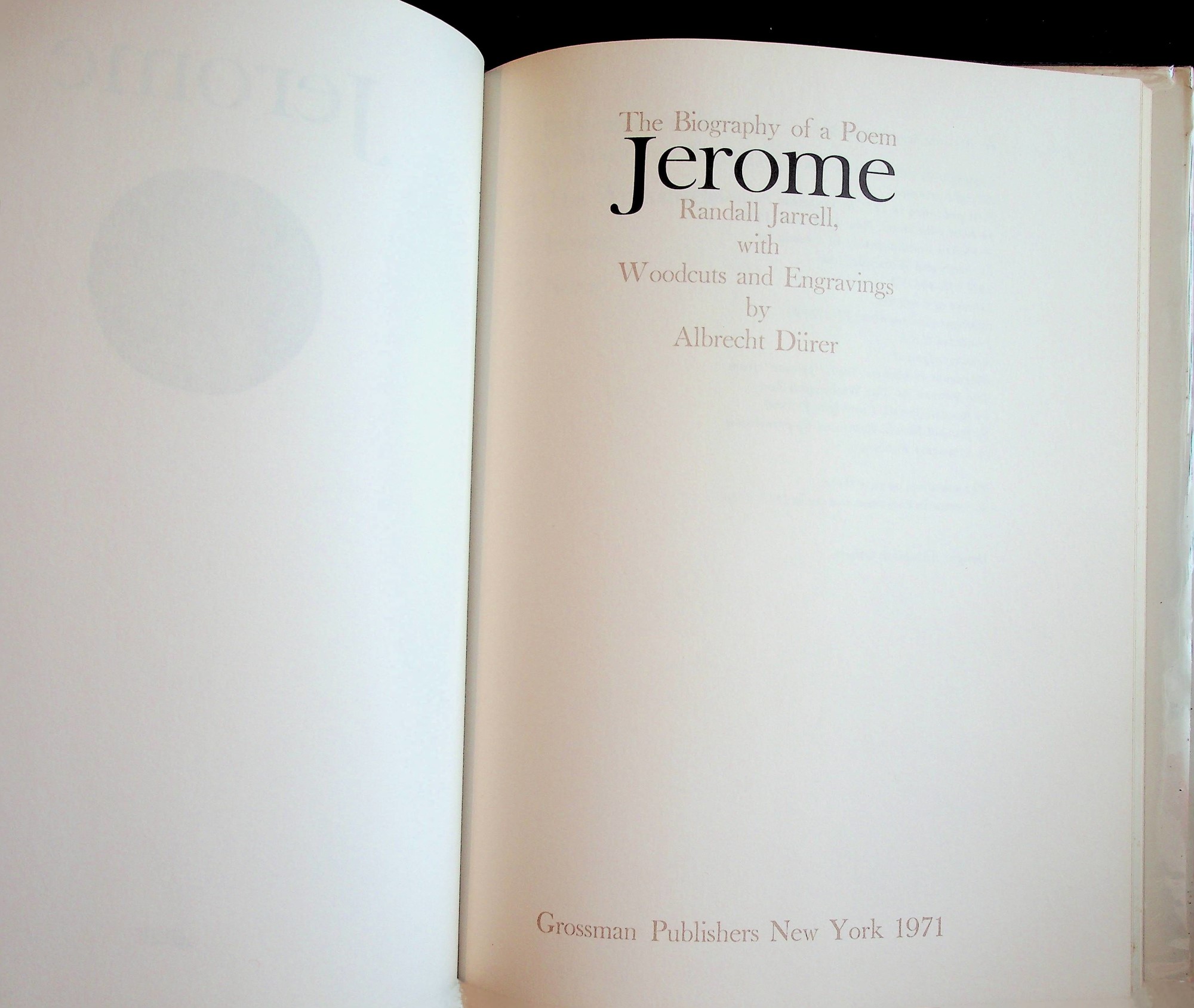 Jerome The Biography of a Poem by Randall Jarrell: Near Fine (1971 ...