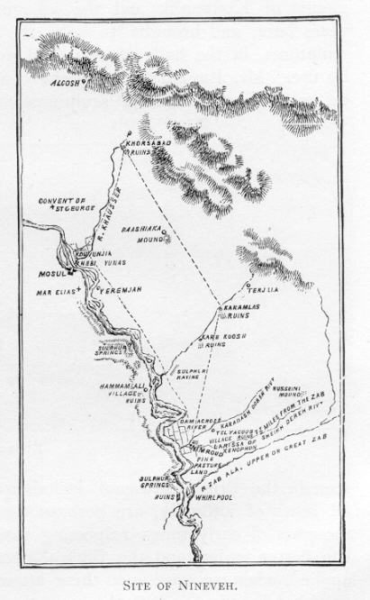 SITE OF NINEVEH ANTIQUE BIBLICAL HISTORICAL MAP FROM AN 1890's ...