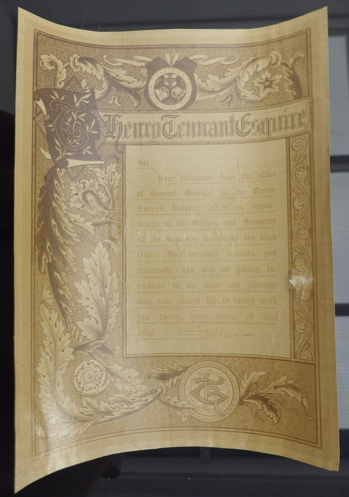 HENRY TENNANT LNER ANTIQUE YORK RAILWAY 1891 PRINTER'S PRESENTATION ...