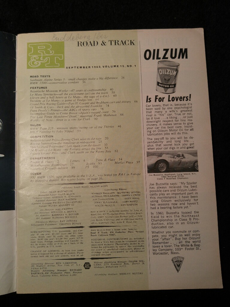 Road & Track - September 1963; Volume 15, No. 1 The Motor Enthusiast s ...