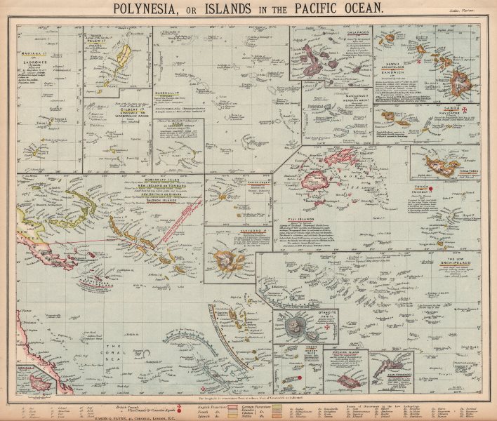 Polynesia, or Islands in the Pacific Ocean; Inset maps of Mariana or ...