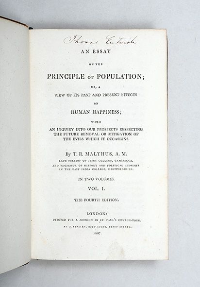 An Essay On The Principle Of Population Or A View Of Its Past And Present Effects On Human