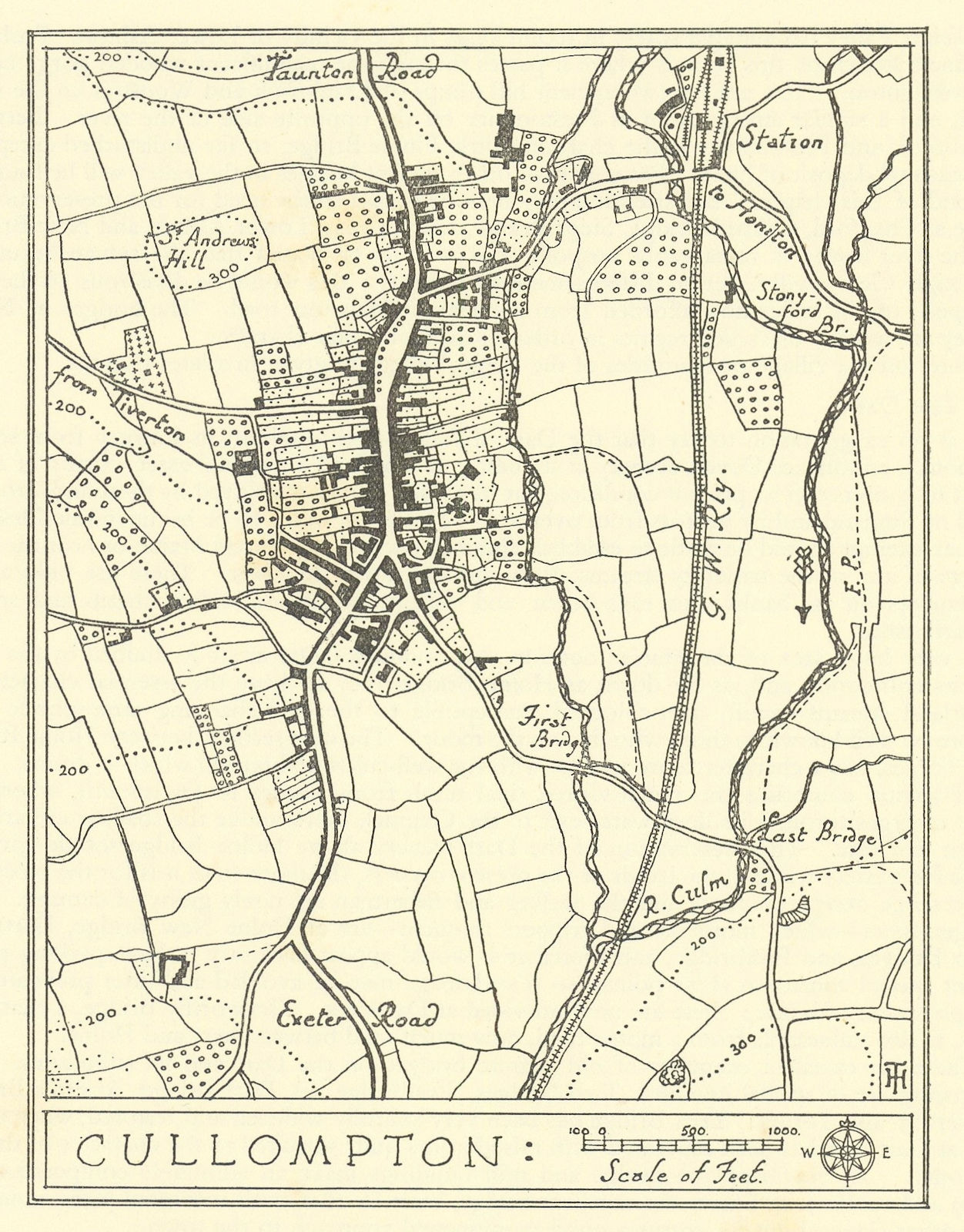 Cullompton by Thompson, William Harding: (1932) Map | Antiqua Print Gallery