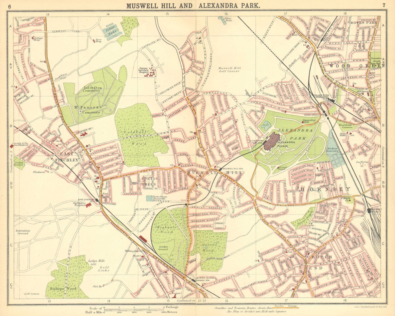 Muswell Hill and Alexandra Park par Bartholomew, John: (1921) Carte ...