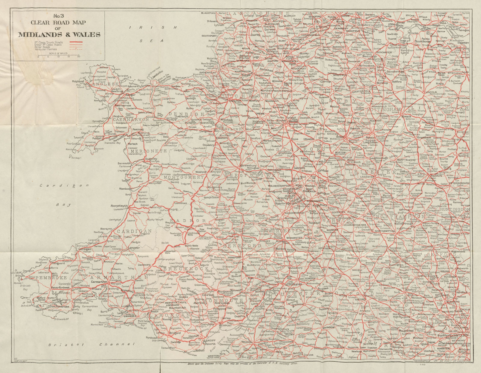 No.3 Clear Road Map of Midlands & Wales Geographia A-Z,United Kingdom ...