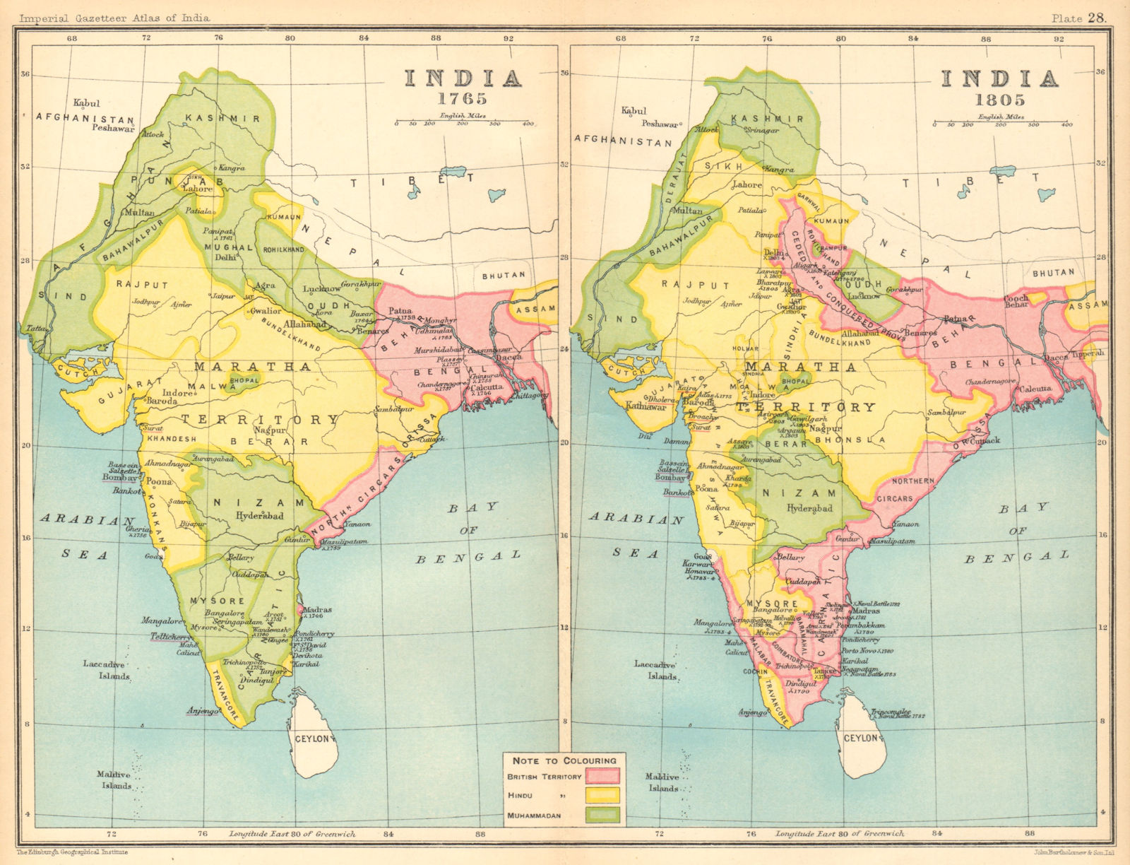 India 1765 - India 1805 by Bartholomew, J. G.: (1931) Map | Antiqua ...