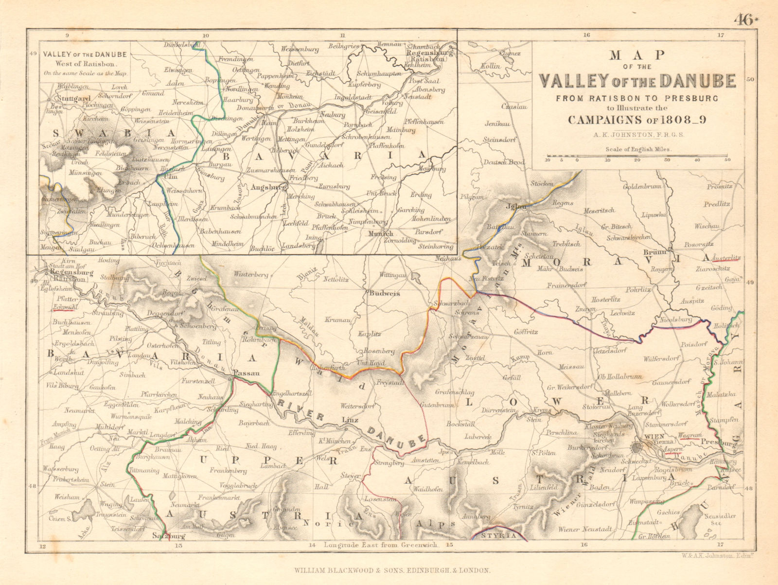 Map of the Valley of the Danube from Ratisbon to Presburg to illustrate ...