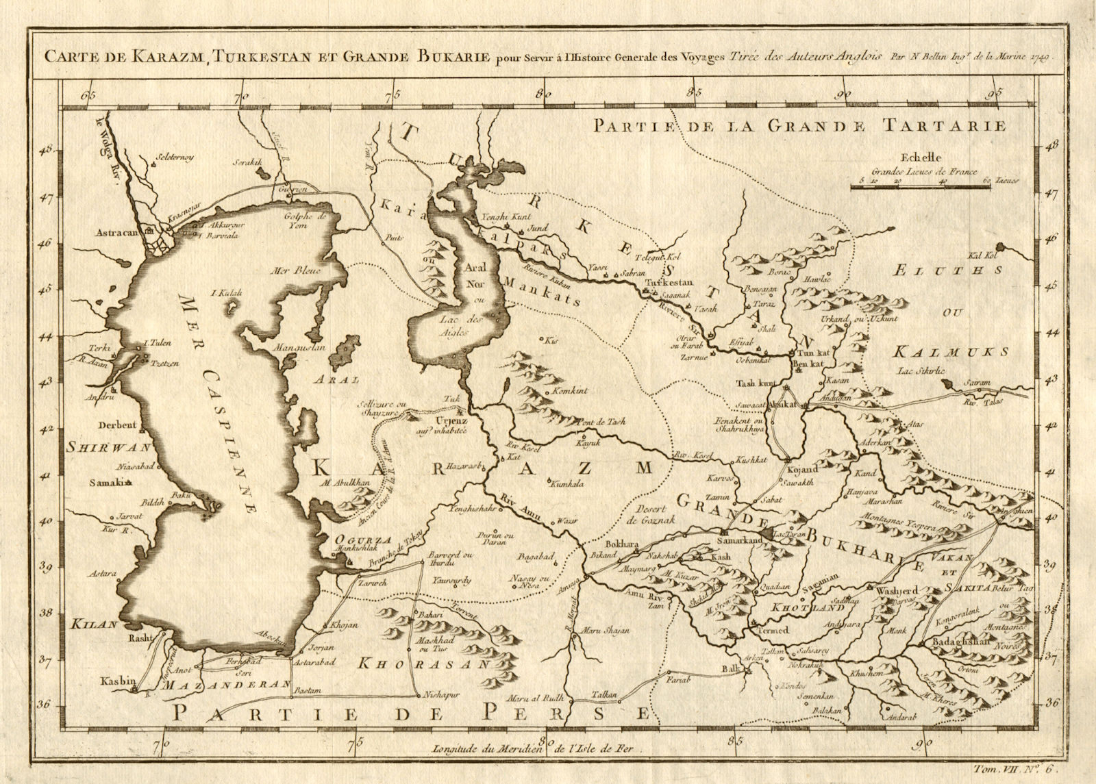 Carte de Karazm, Turkestan, et Grande Bukarie Map of Khwarezm ...