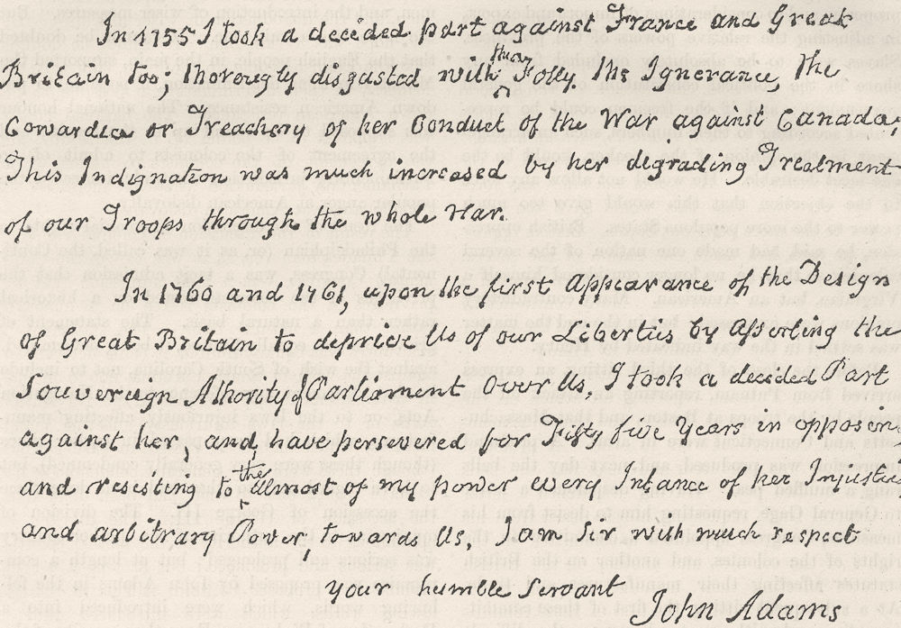 Fac-simile of a letter from John Adams From "A piece of Autobiography ...