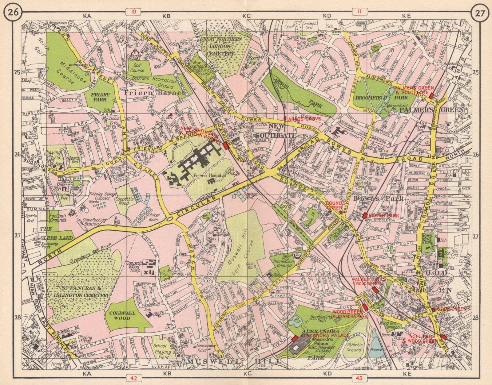 New Southgate by Geographia Ltd.: (1953) Map | Antiqua Print Gallery