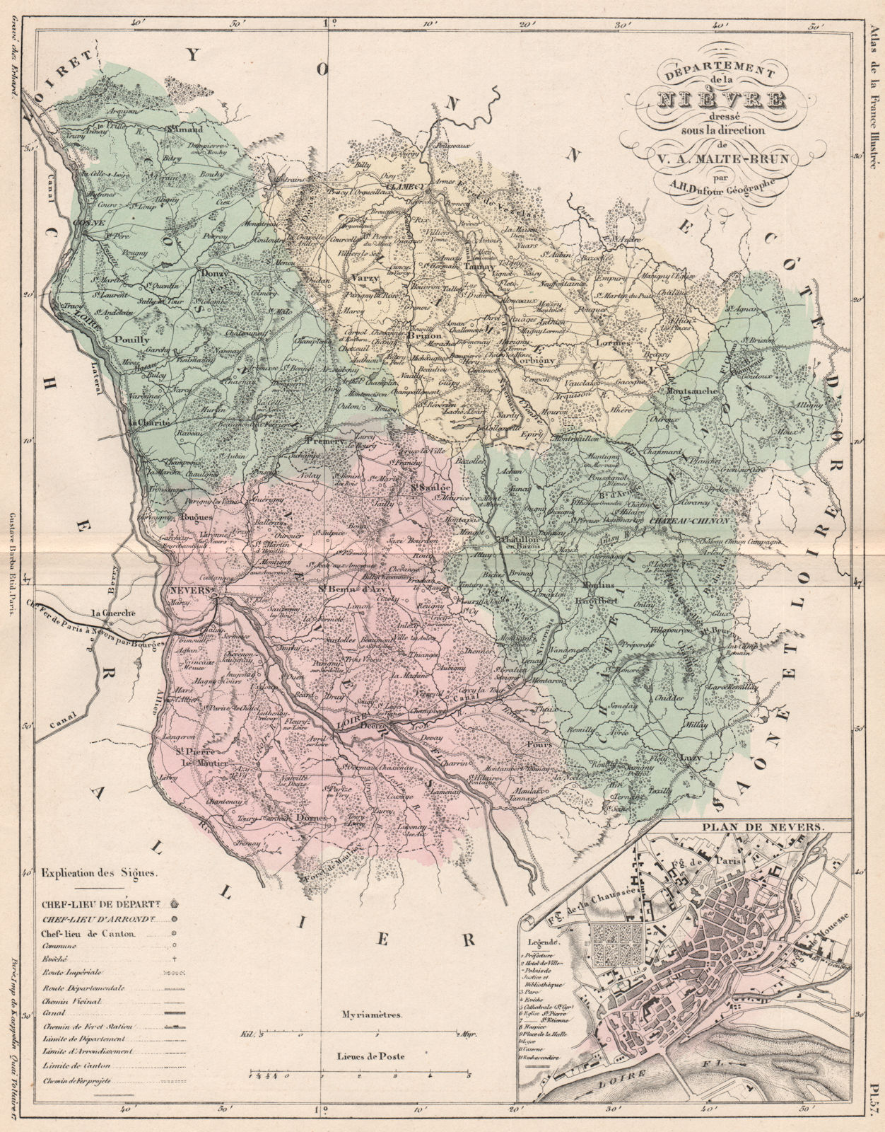 Département de la Nièvre; Inset map of Plan de Nevers by Dufour ...