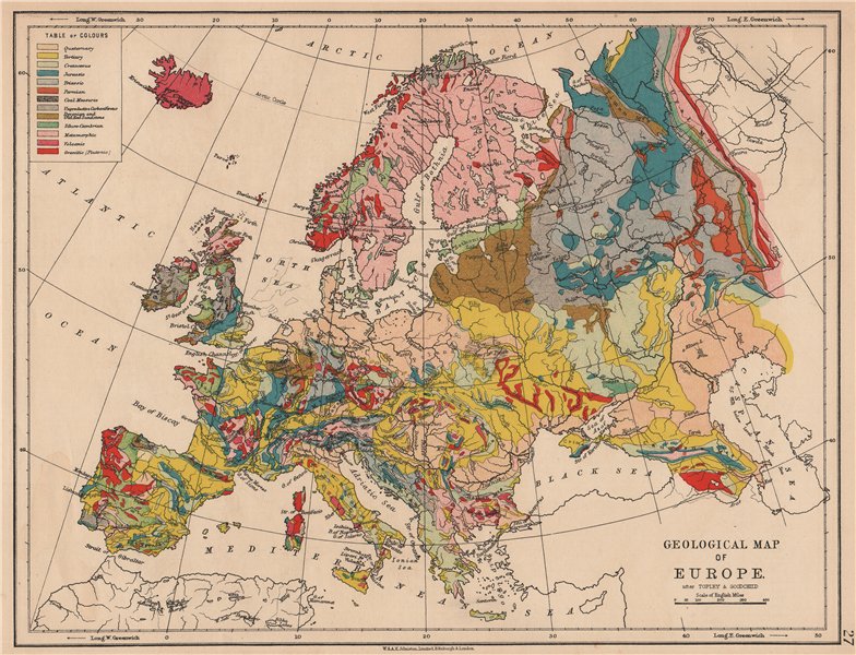 Geological map of Europe Johnston, W & AK Europe,Johnston W&AK | Barnebys