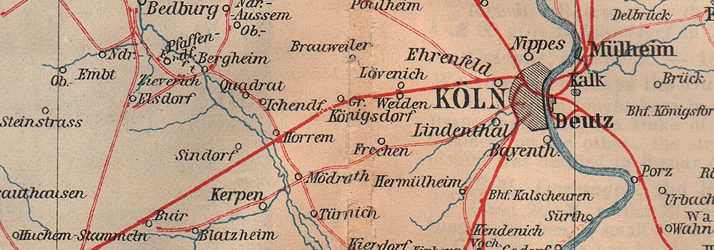 Railway map of the Rhine and Ruhr valleys by Baedeker, Karl Wagner ...