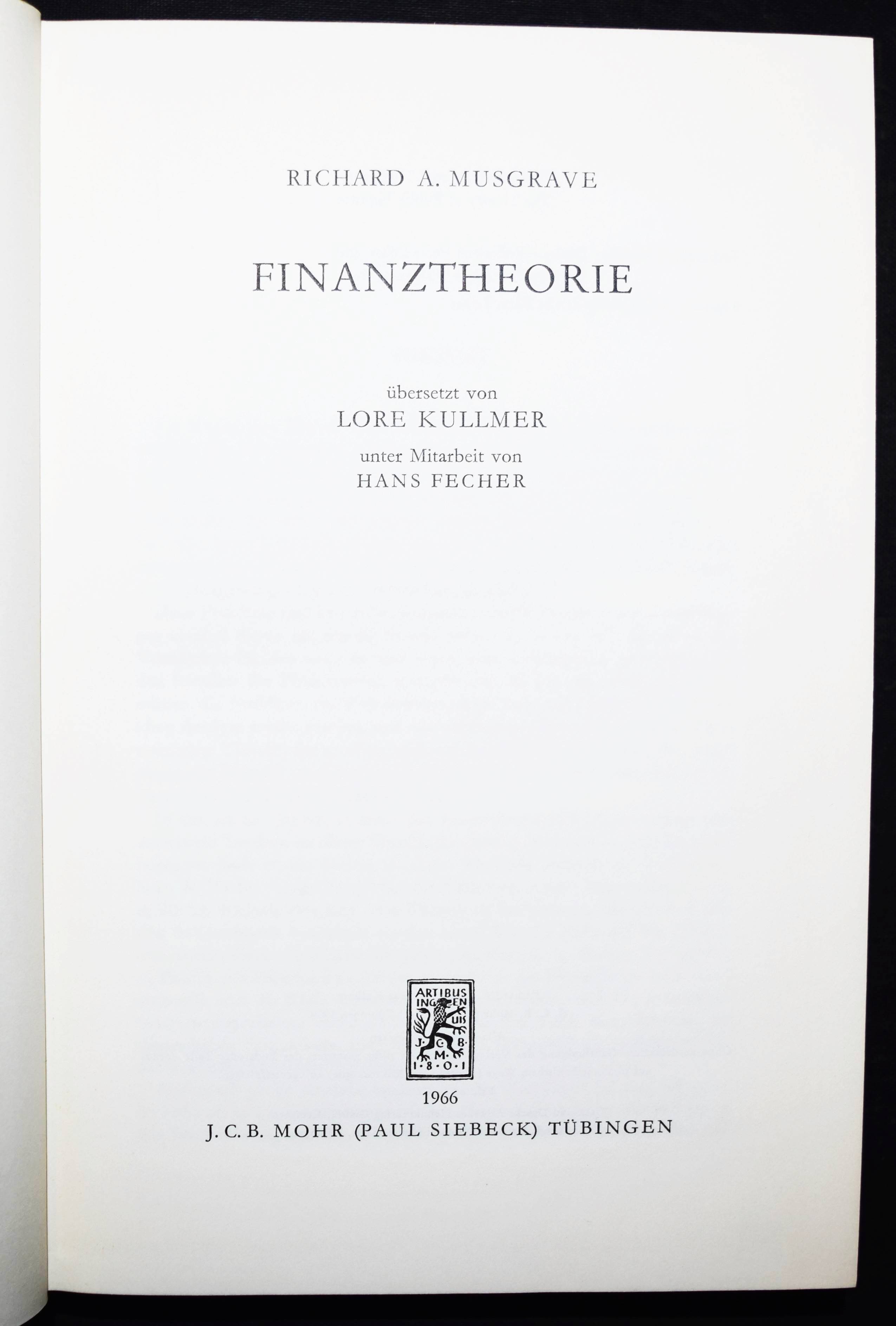 Finanztheorie. Übersetzt von Lore Kullmer unter Mitarbeit von Hans ...