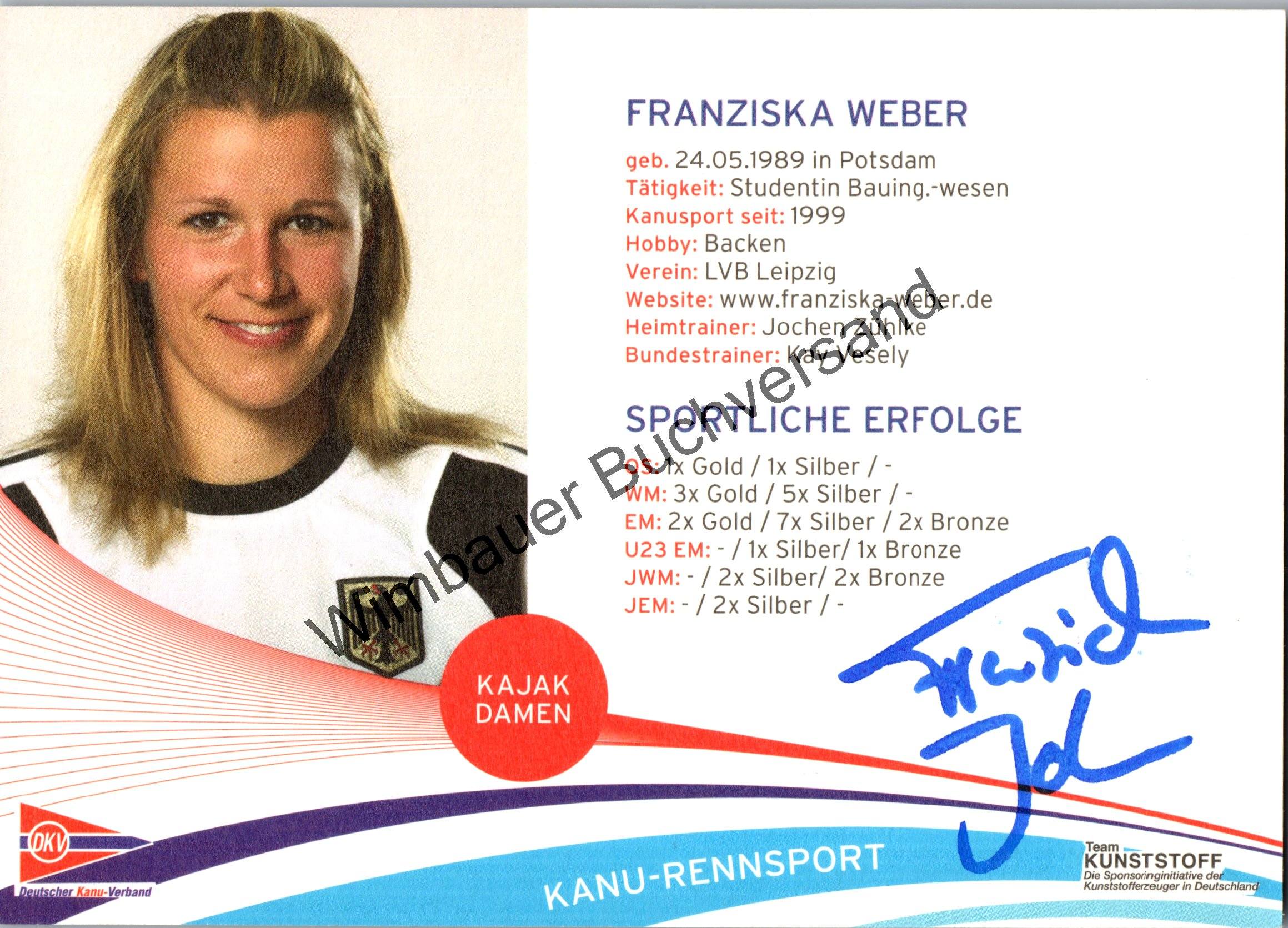 Original Autogramm Franziska Weber Kanu /// Autograph signiert signed signee de Weber, Franziska ...