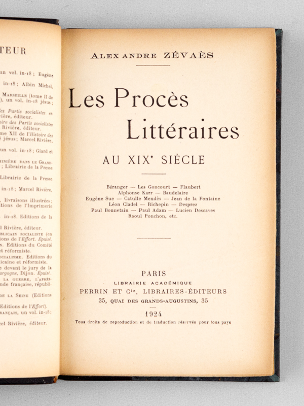 Les Procès Littéraires au XIXe siècle [ Edition originale ] Béranger ...